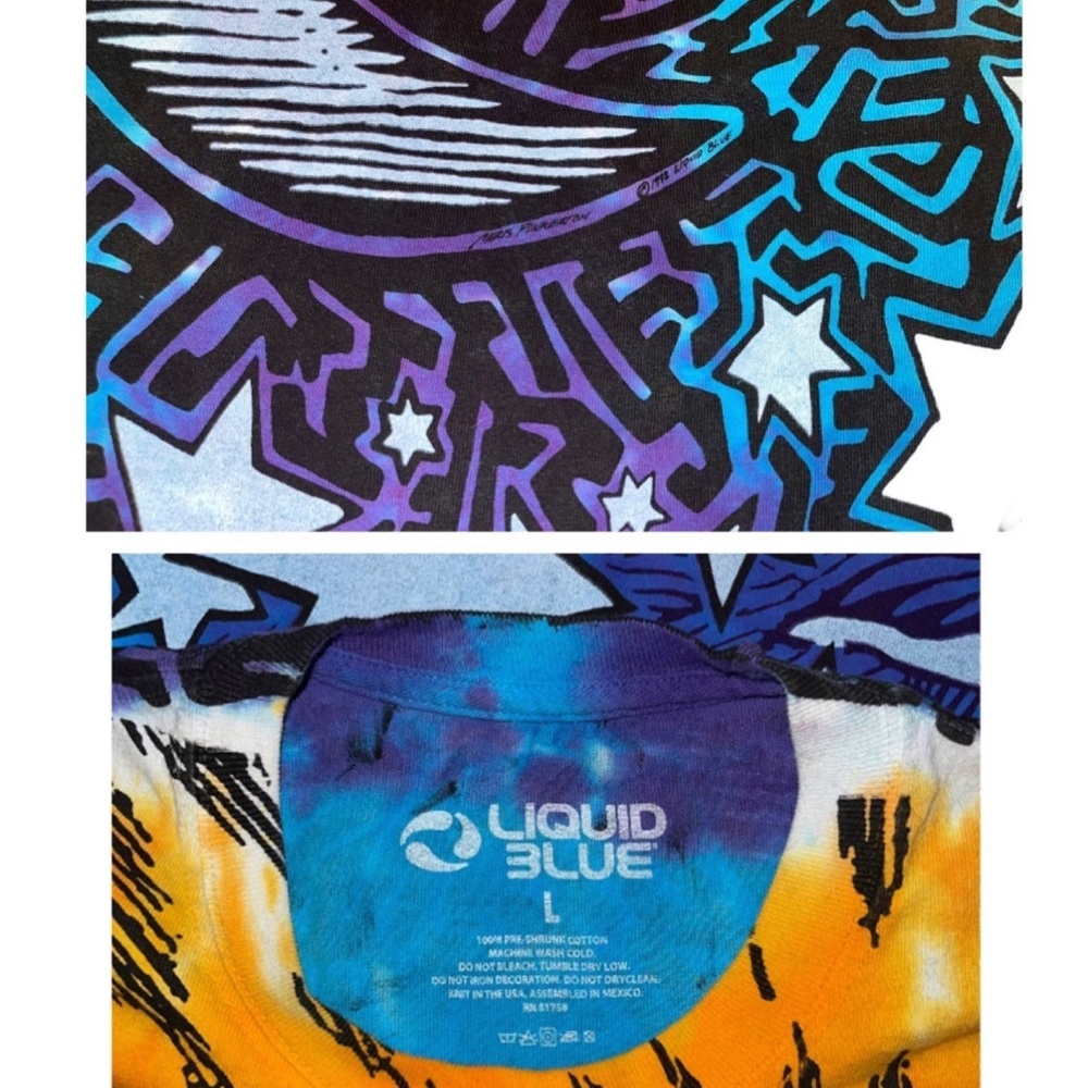 Vintage Liquid Blue Sun & Moon Zodiac Tie Dye T-Shirt - Gem